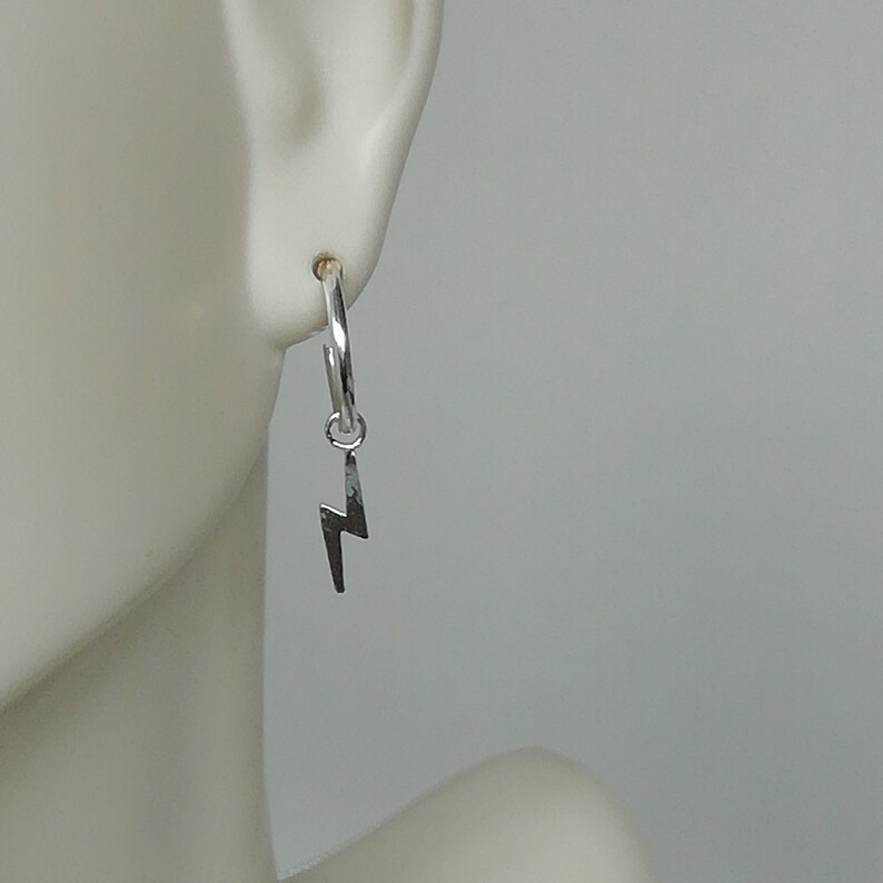 Silver lightning bolt charm hoop Sterling silver ear hoops | Etsy