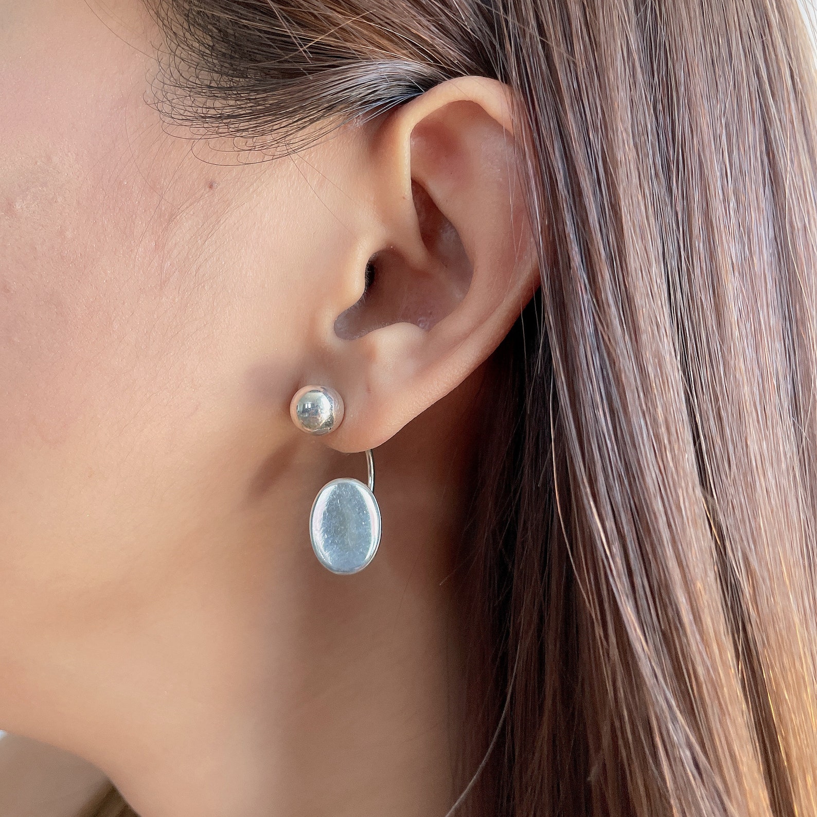 Oval ear jacketBall ear jacket Silver ear jacket Bohemian | Etsy