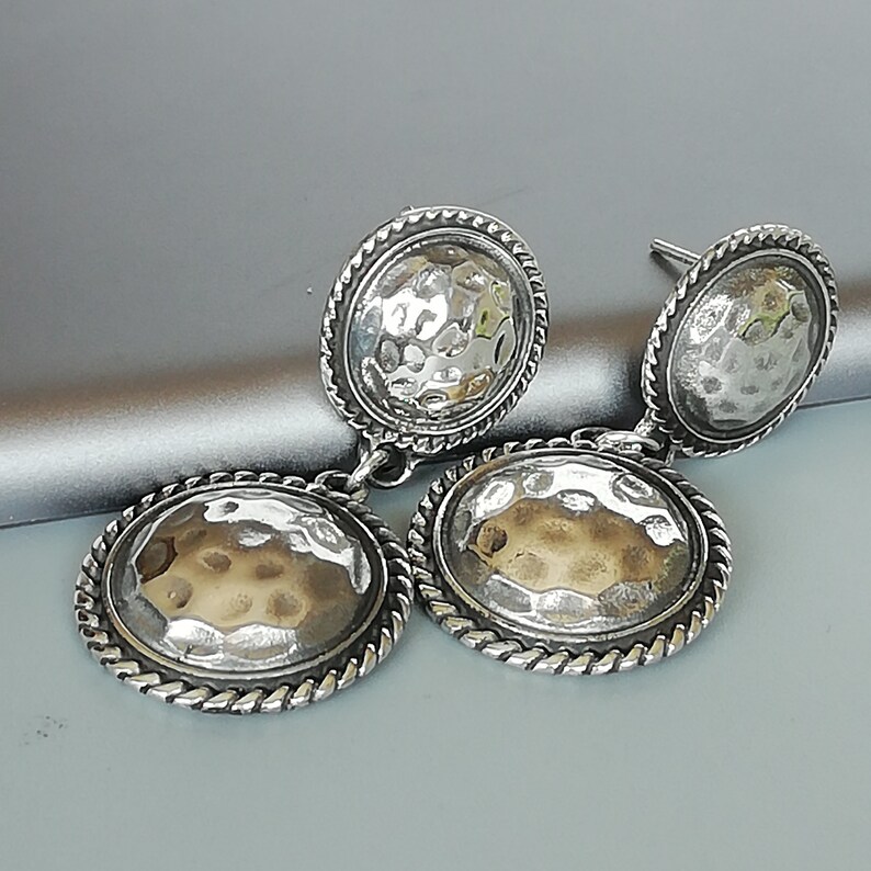 Hammered Ear Dangler Sterling Silver Round Danglers Chunky - Etsy