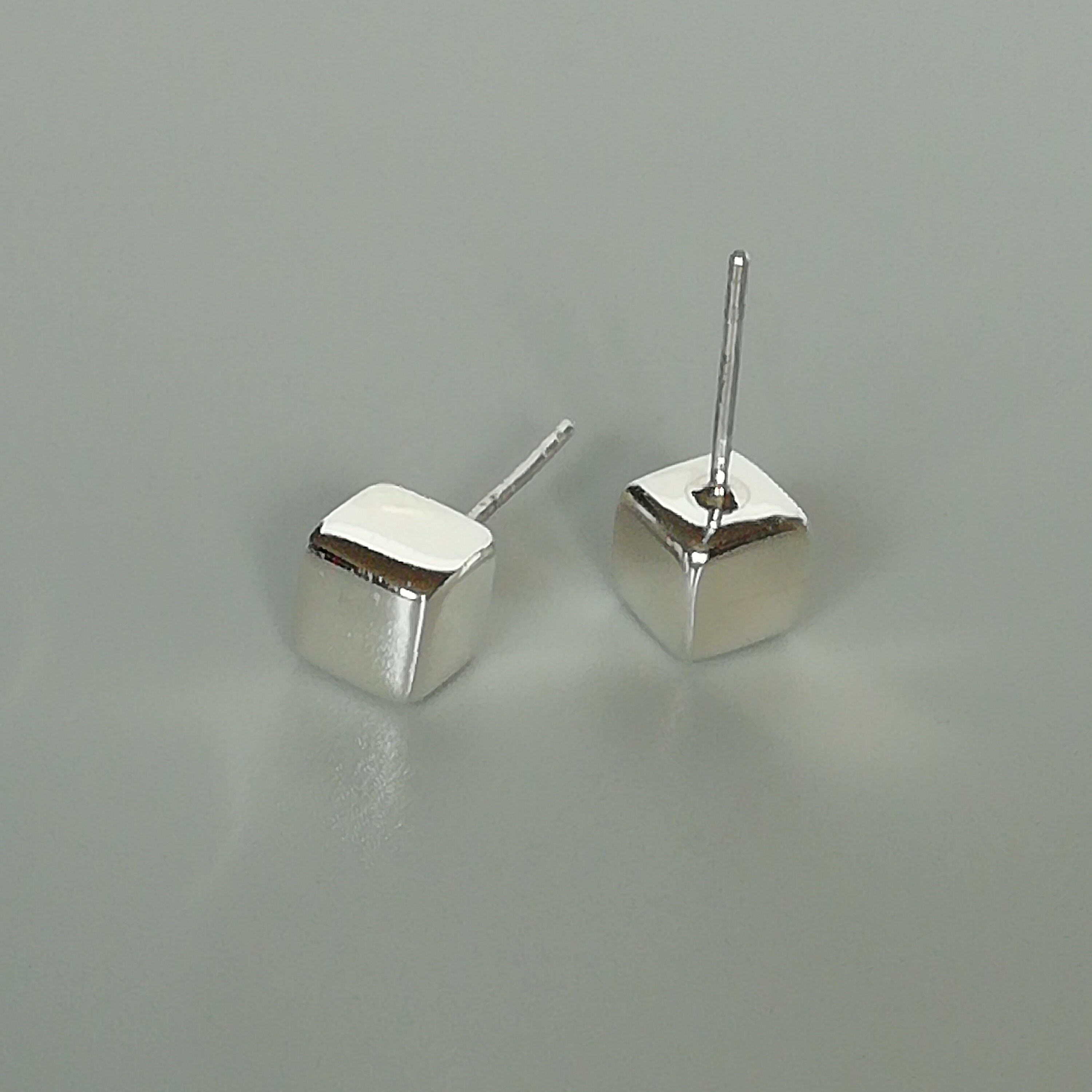 Silver cube ear studs Square cube earrings Minimalist | Etsy