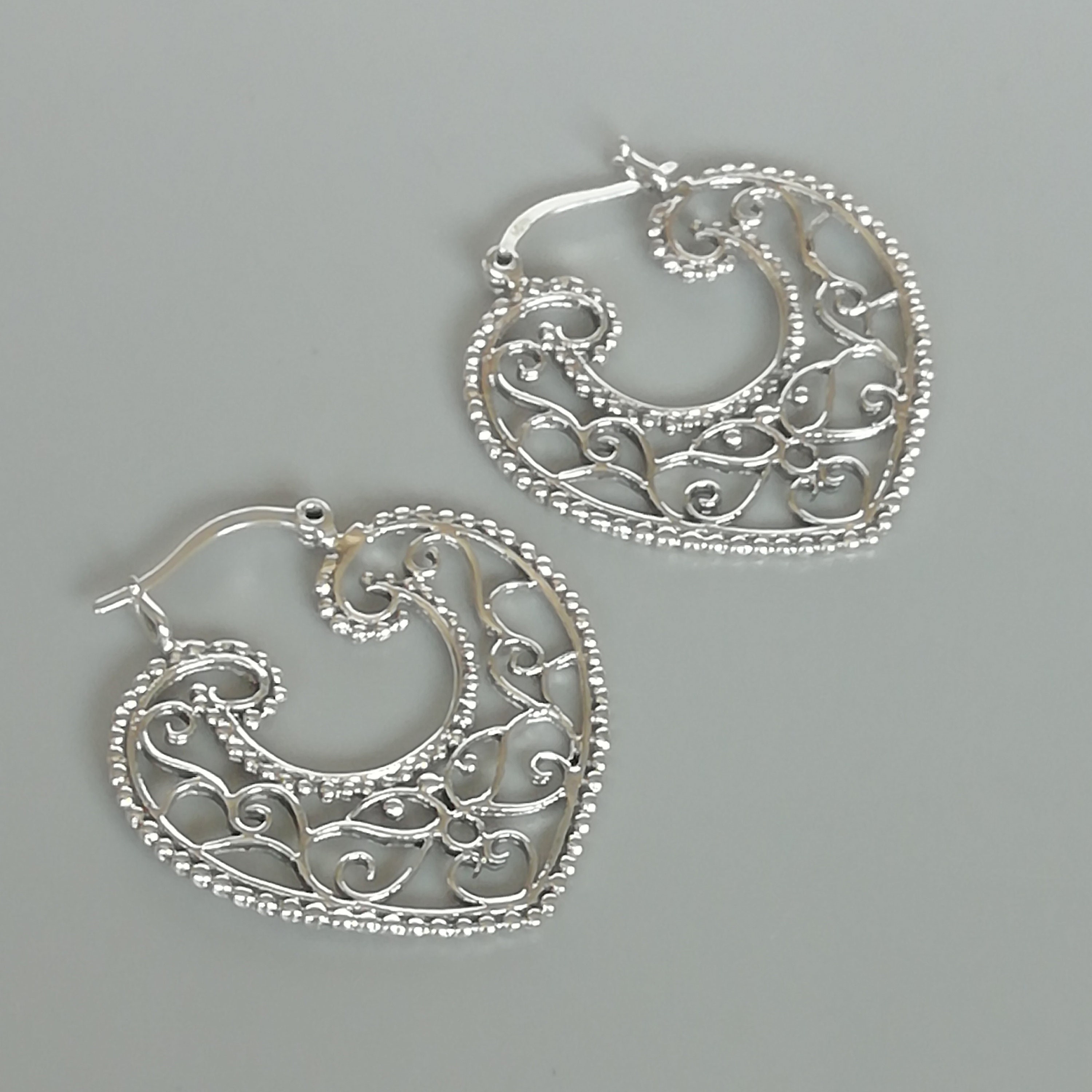 Sterling silver filigree hoops Indian hoops Bohemian hoops | Etsy