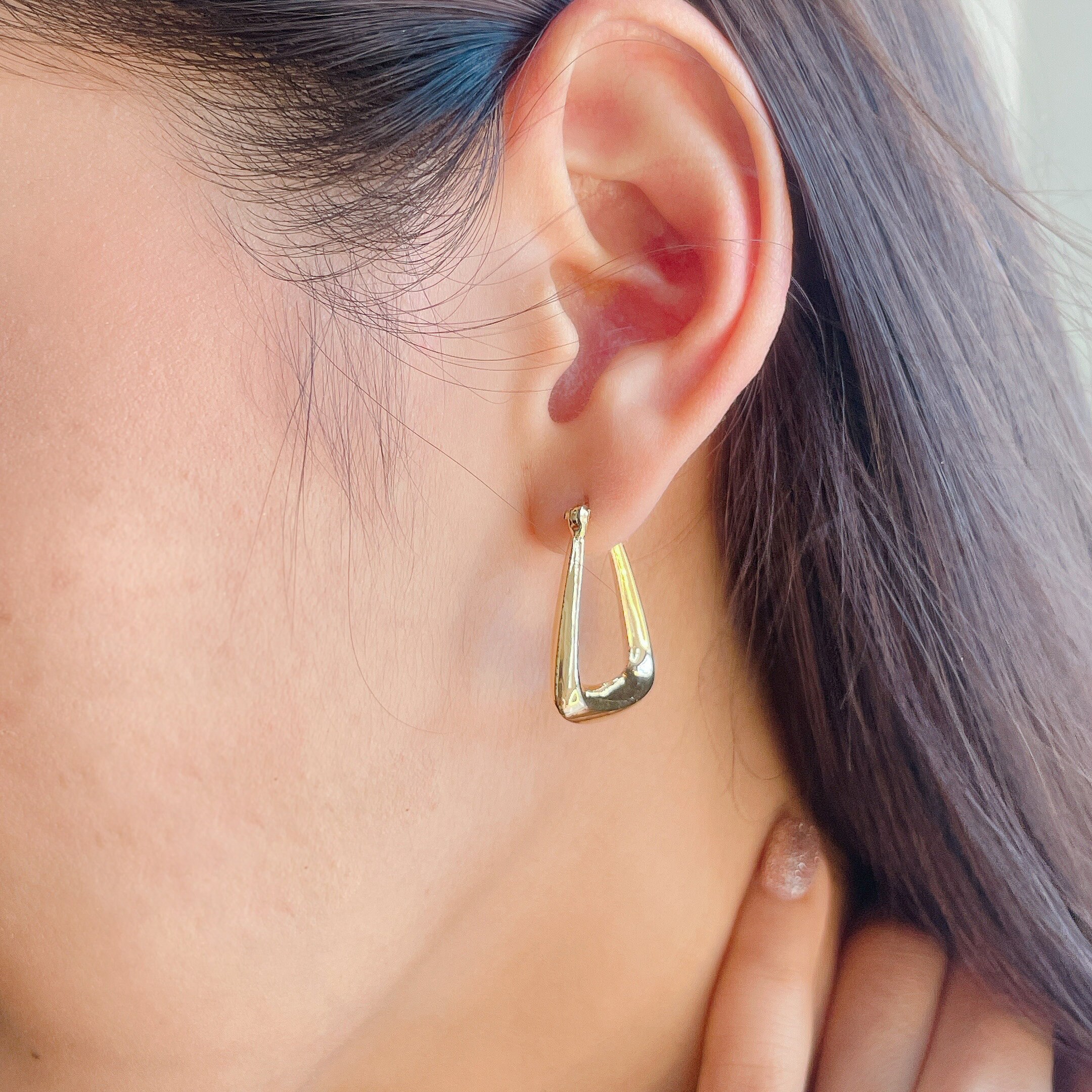 Triangle gold hoops Gold plated hoops Minimalist hoops | Etsy