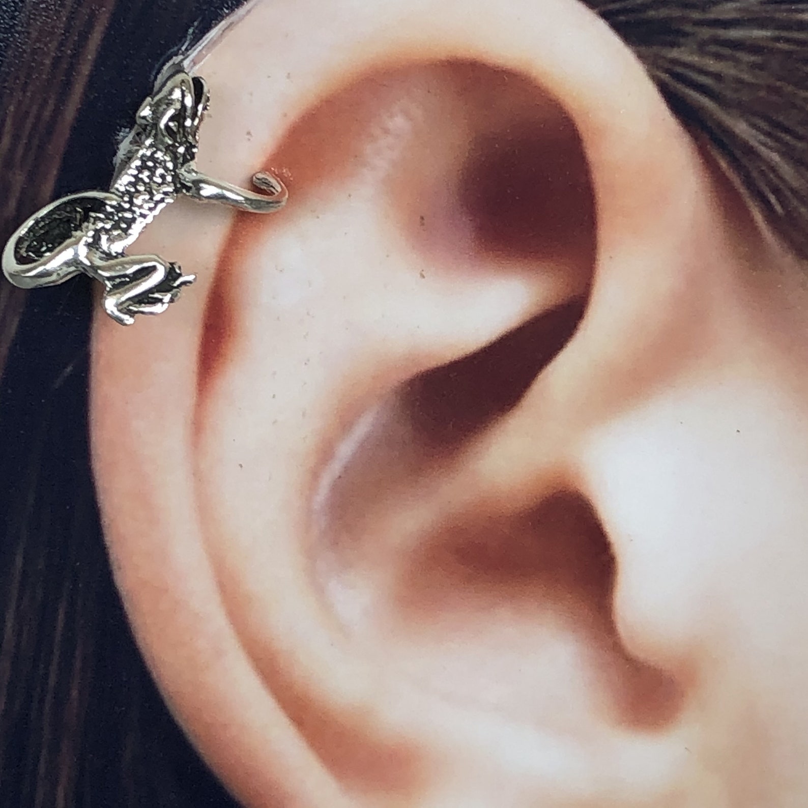 Gecko ear cuff Sterling silver lizard ear climber No | Etsy