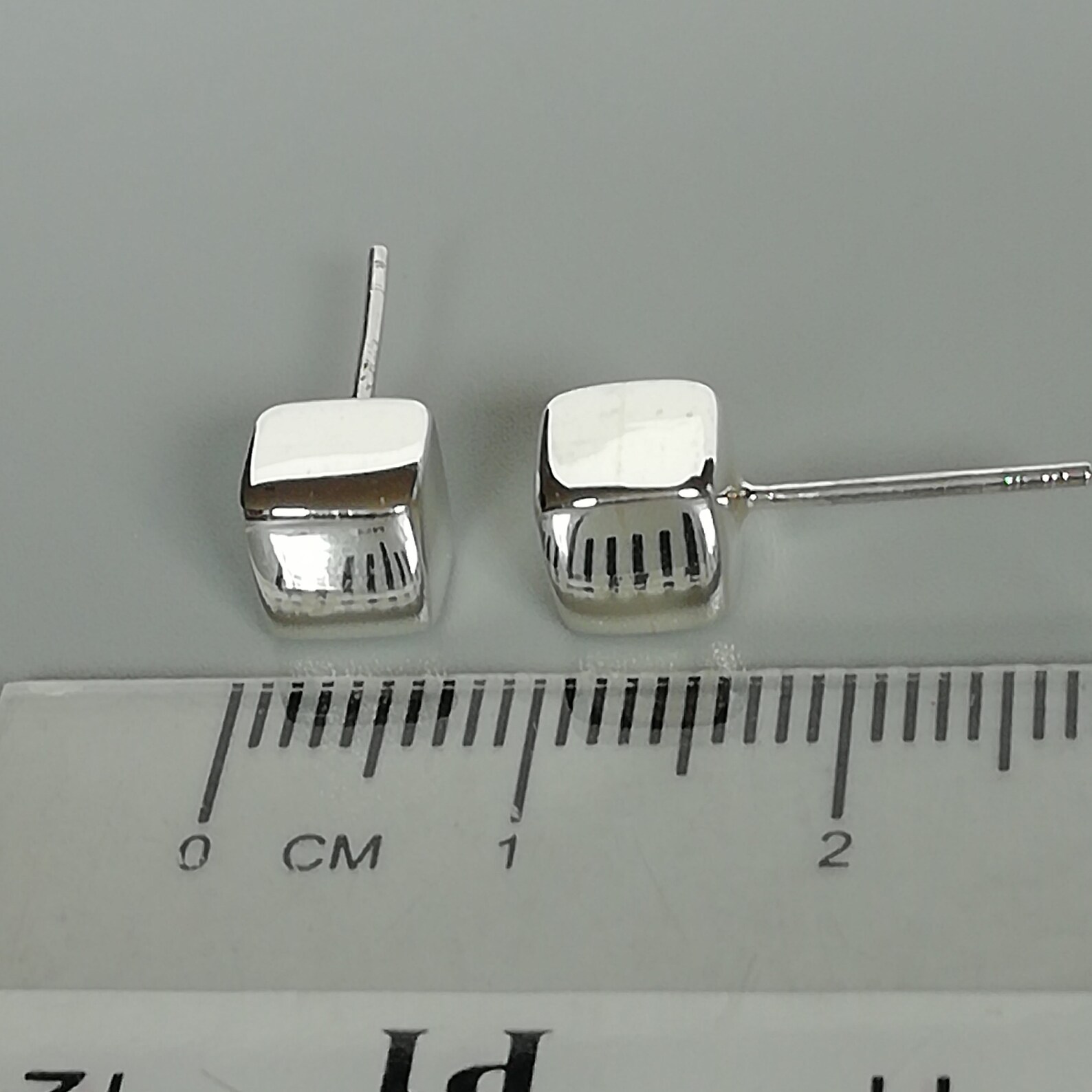 Silver cube ear studs Square cube earrings Minimalist | Etsy