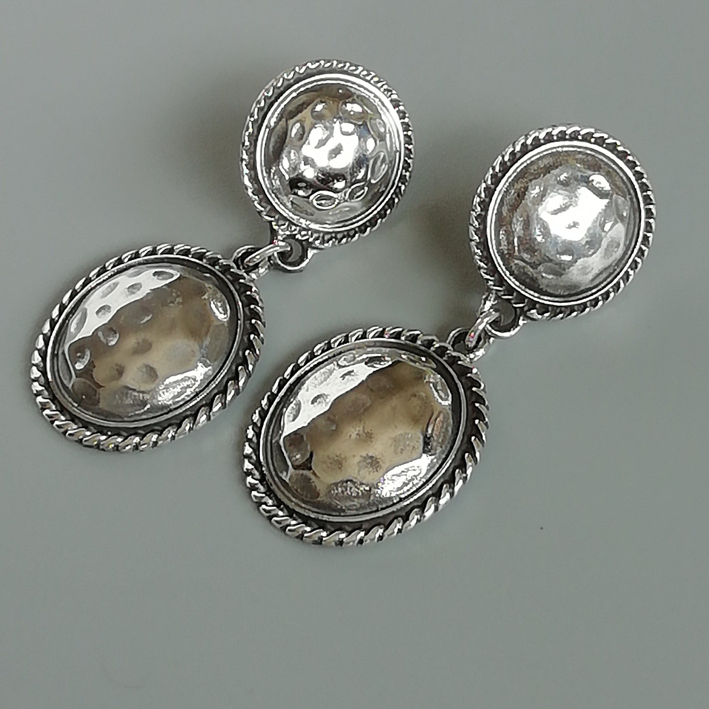 Hammered Ear Dangler Sterling Silver Round Danglers Chunky - Etsy