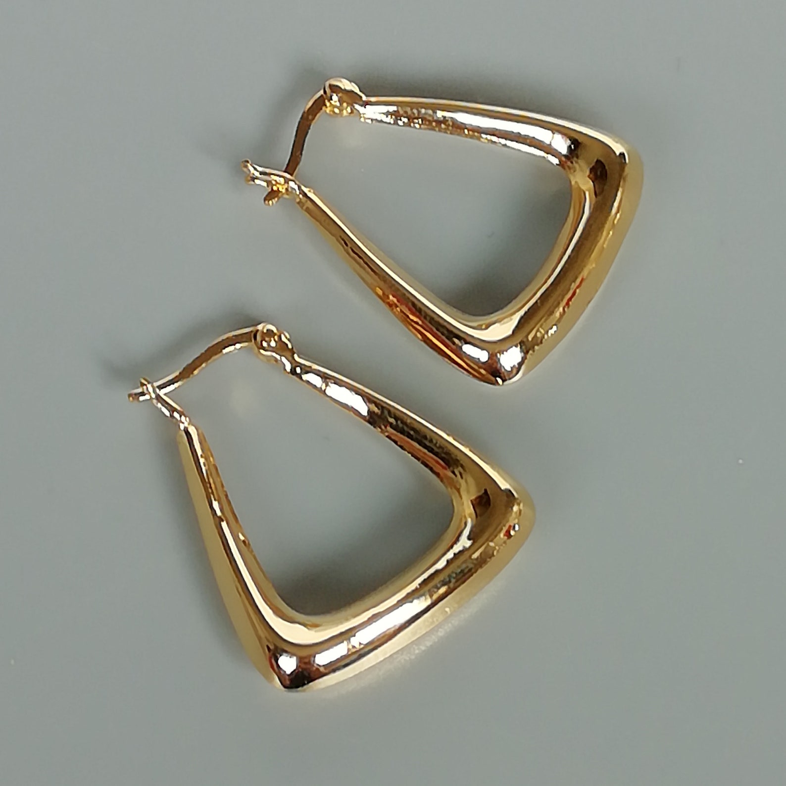 Triangle gold hoops Gold plated hoops Minimalist hoops | Etsy