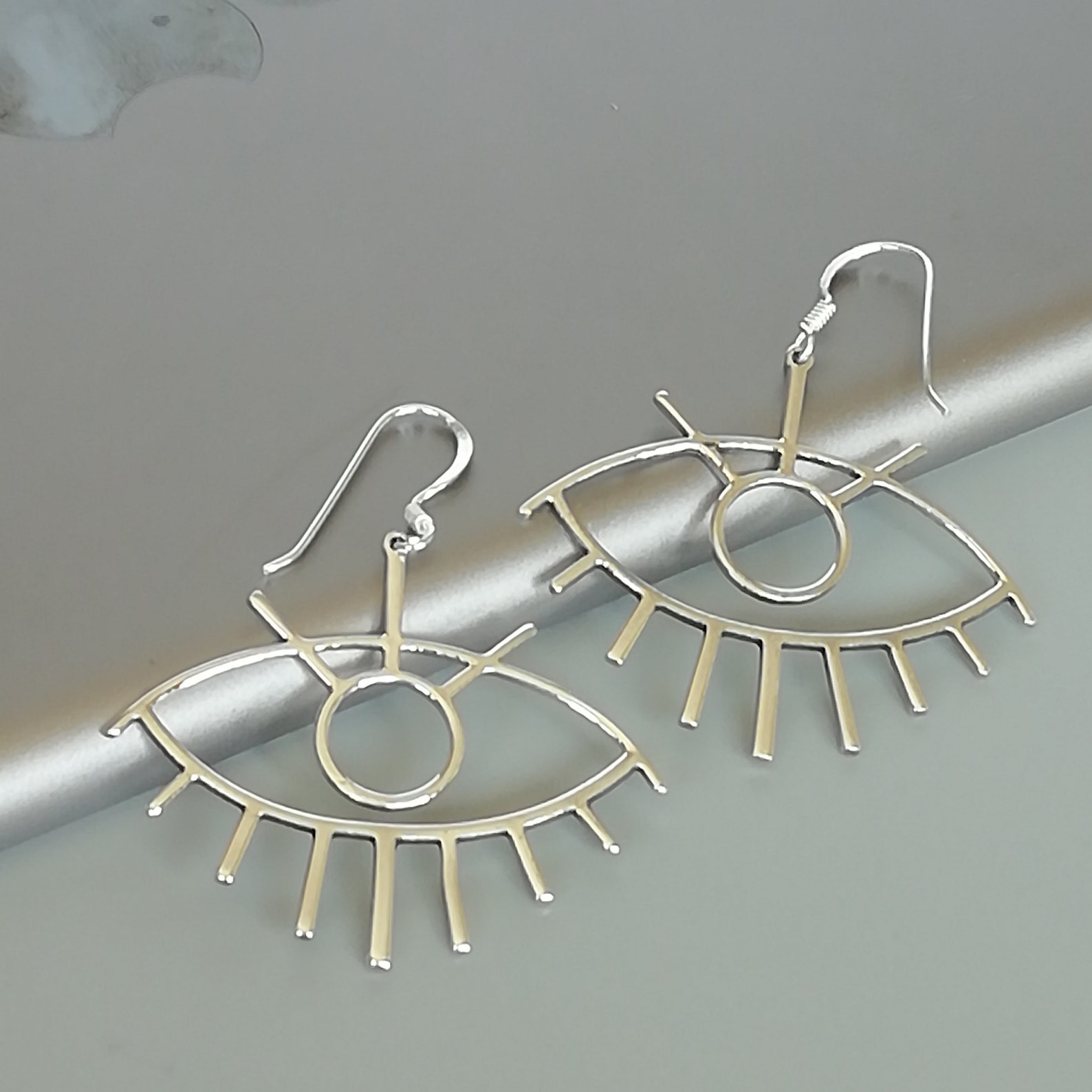 Sterling Silver Evil Eye Earrings Big Eye Ear Danglers - Etsy