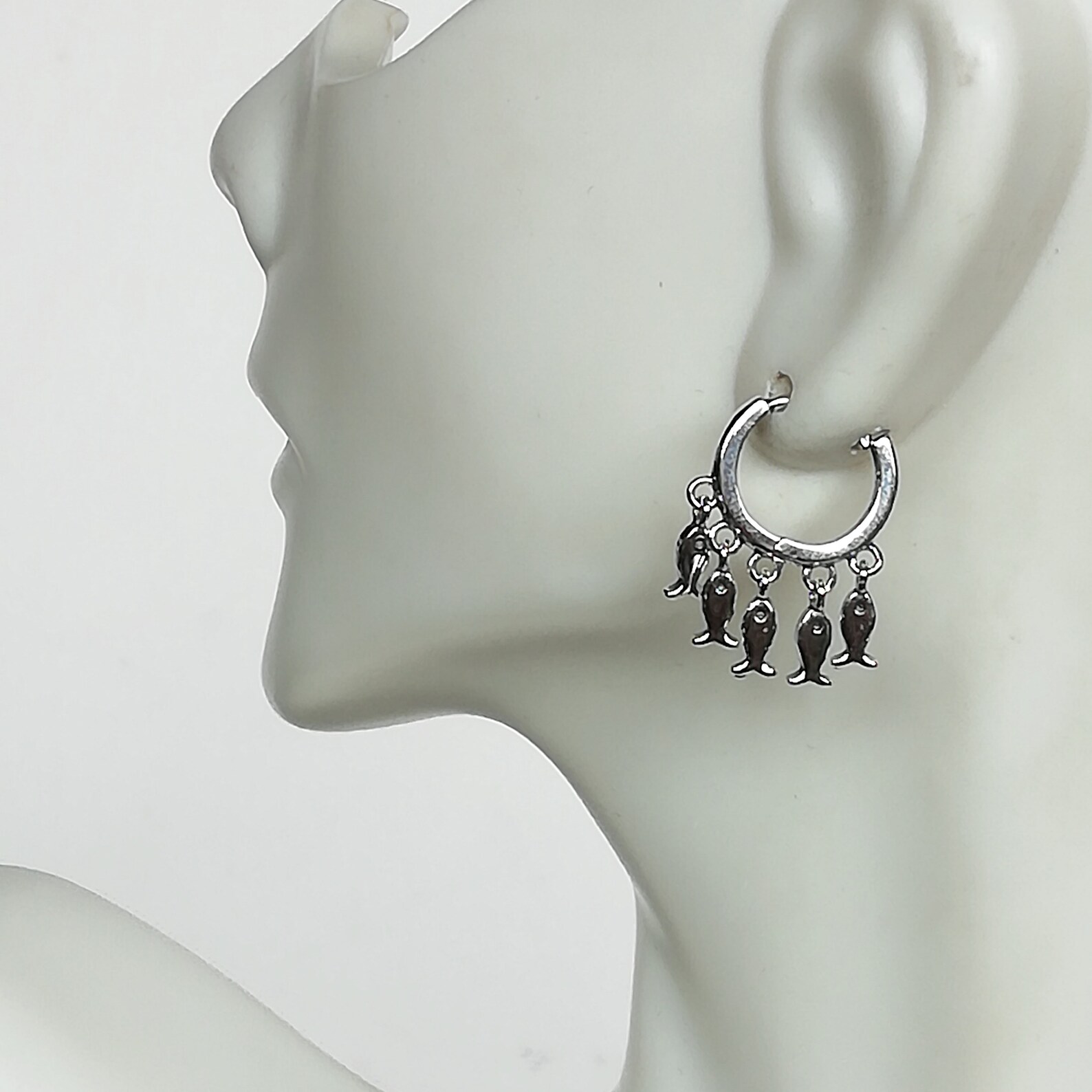 Sterling Silver Fish Charms Hoops 12 Mm Hoop Earrings Fish Ear Hoops ...