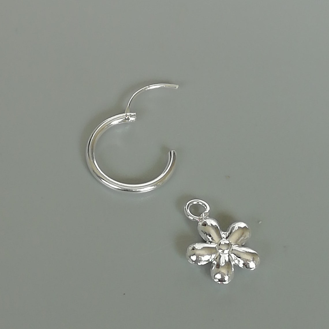Sterling silver flower charm hoops Hoop earrings Ear hoops | Etsy