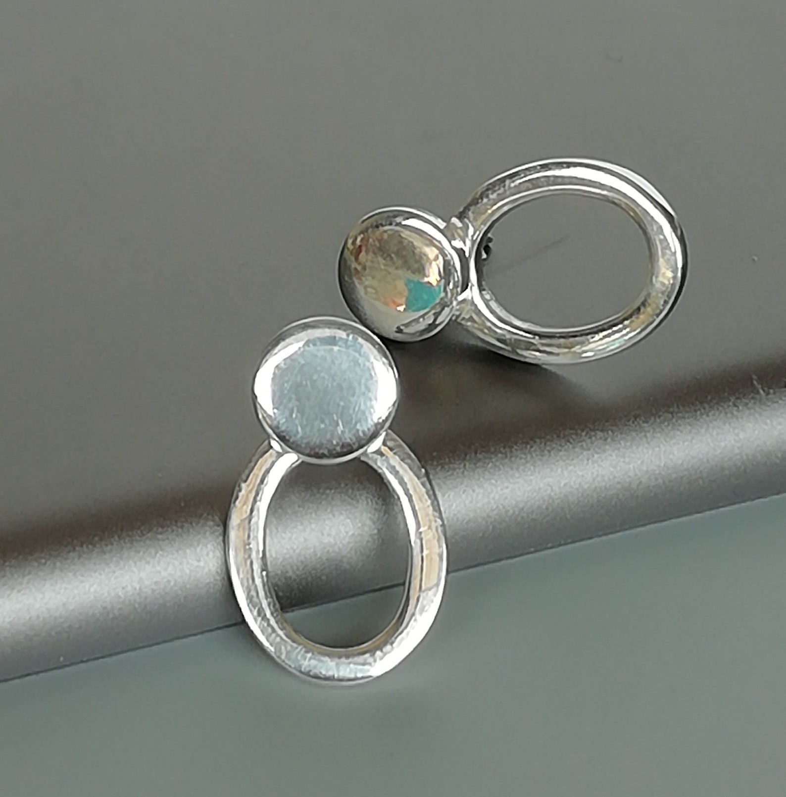 Oval Silver Ear Stud Two in One Silver Ear Studs Silver - Etsy