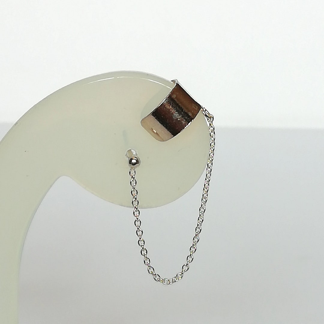 Silver Ear Cuff | Plain Ear Cuff With Chain | 925 Silver Cuff ...