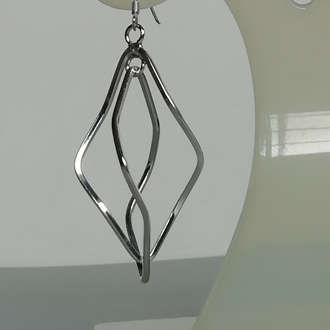 Sterling Silver Rhombus Ear Danglers | Wavy Rhombus Earring | 925 ...