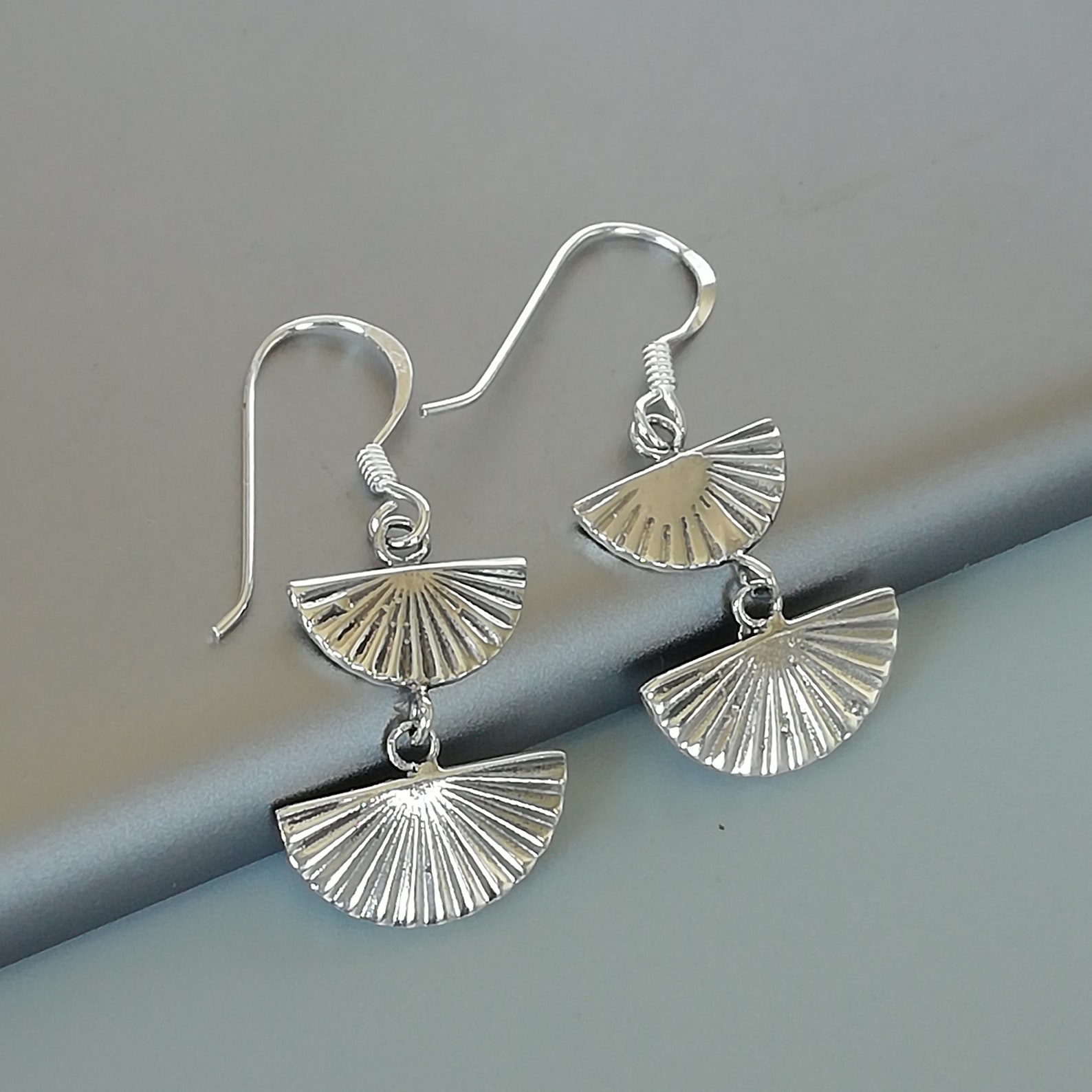 Sterling Silver Fan Danglers Silver Jewelry Long Earrings - Etsy