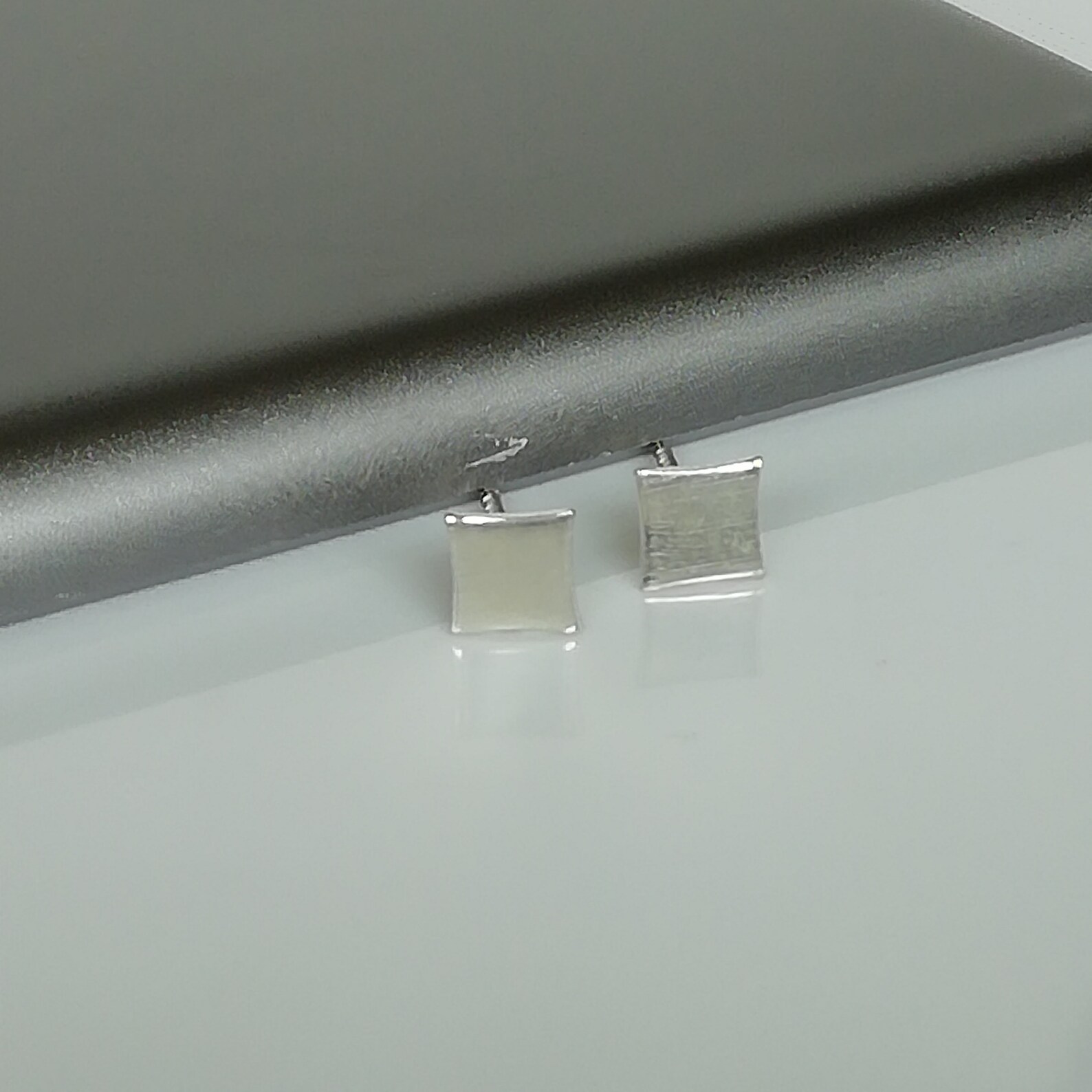 Tiny silver square ear studs Little girls studs Simple | Etsy