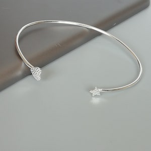 Heart and Star Wrist Bangle | Sterling Silver Bangle | Open Ended ...
