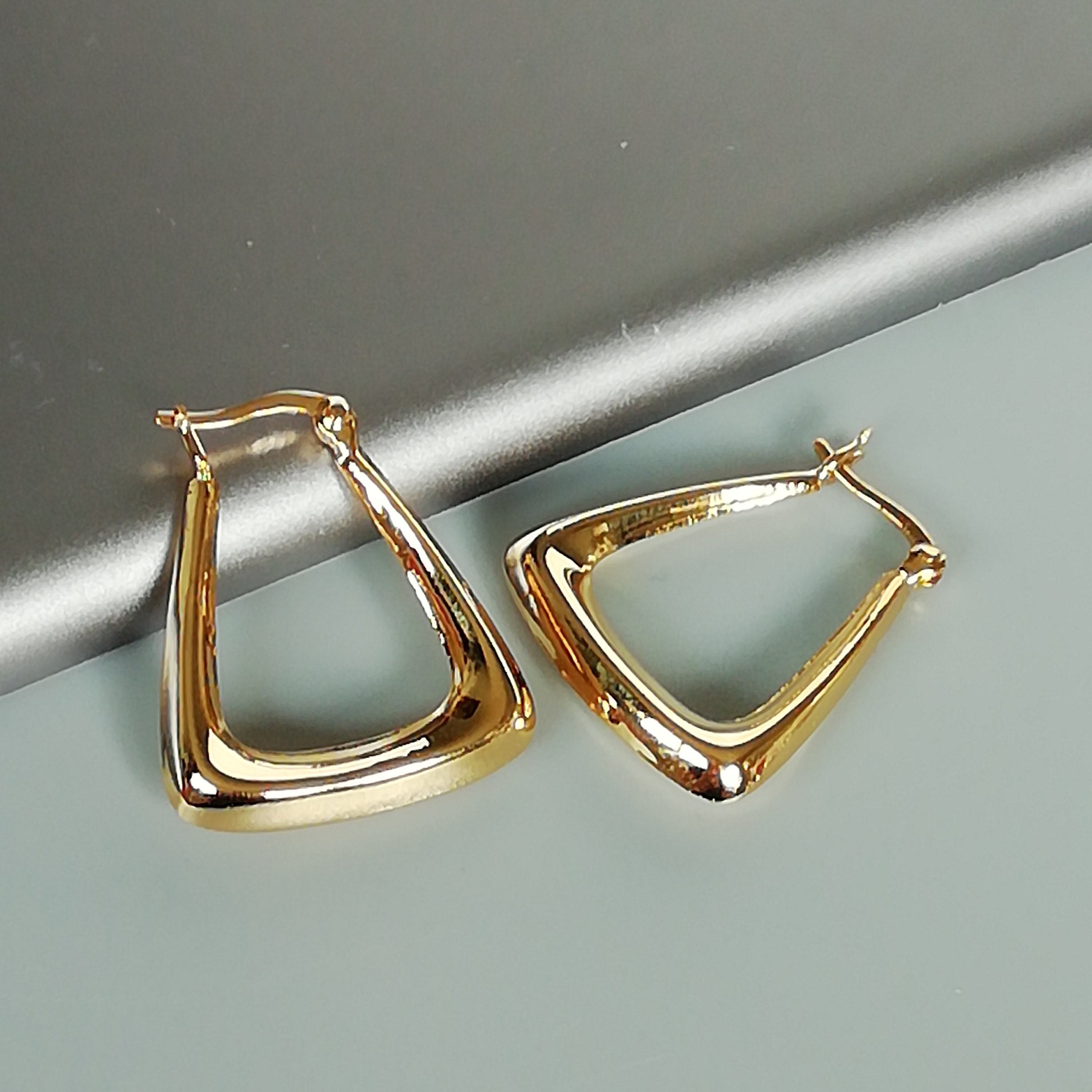 Triangle gold hoops Gold plated hoops Minimalist hoops | Etsy