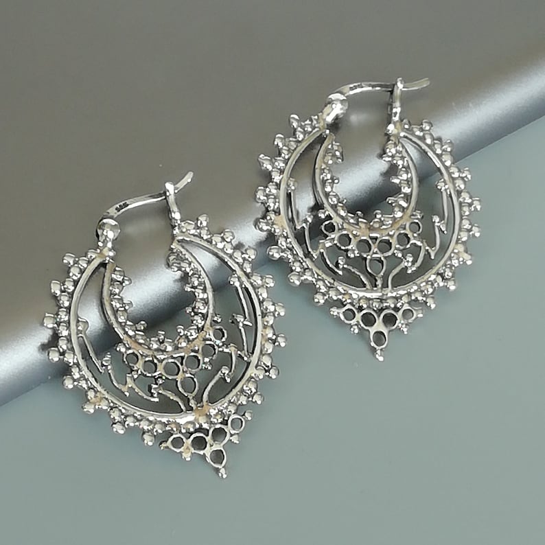 Bohemian Silver Hoops | Indian Ear Hoops | Ear Hoops | Ethnic Earrings ...