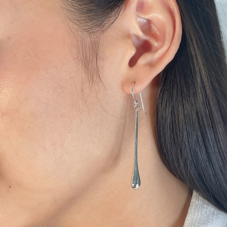 Long Tear Drop Drop Earrings Sterling Silver Ear Danglers | Etsy