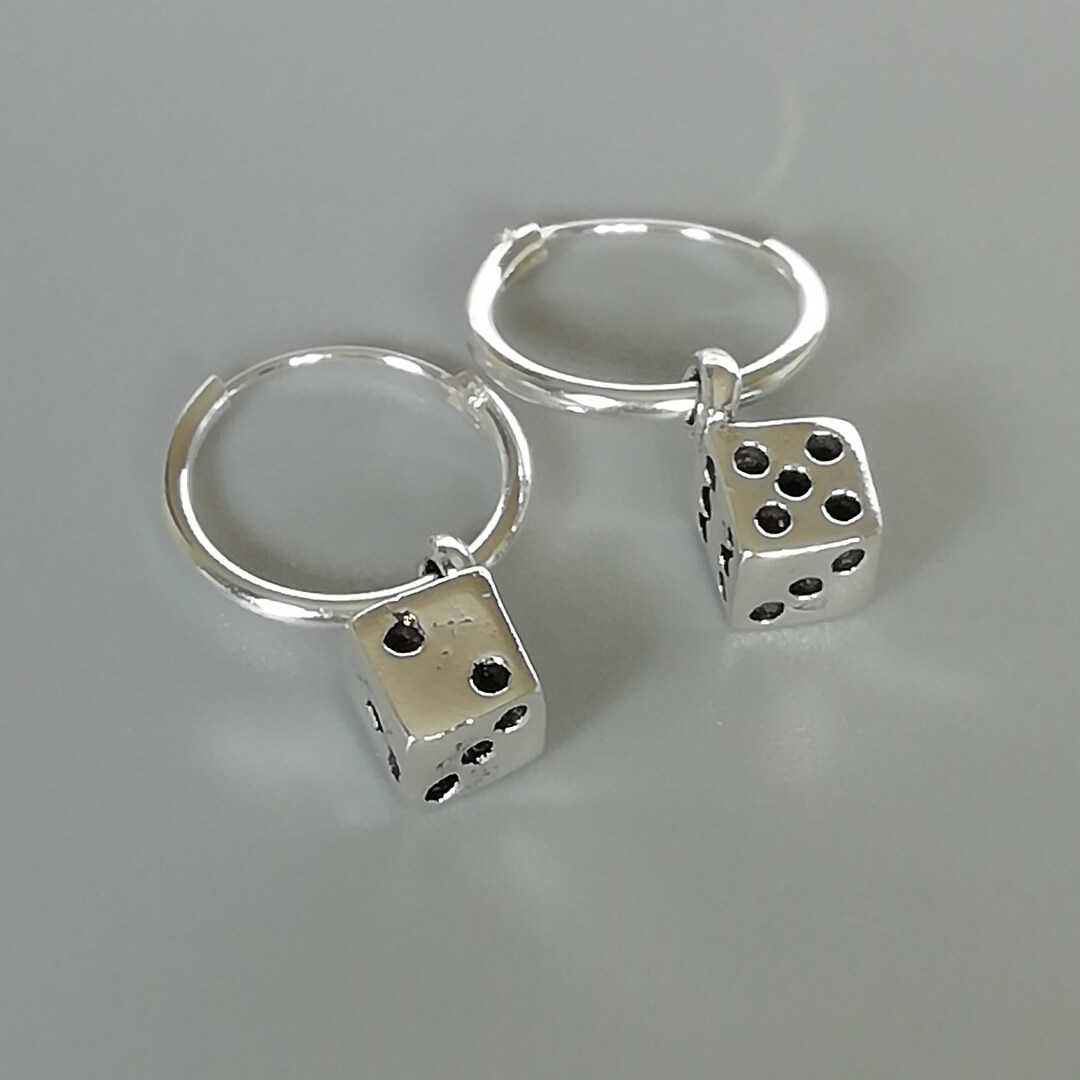 Sterling Silver Dice Charm Hoops | Charm Hoop Earrings | 12mm Ear Hoops ...