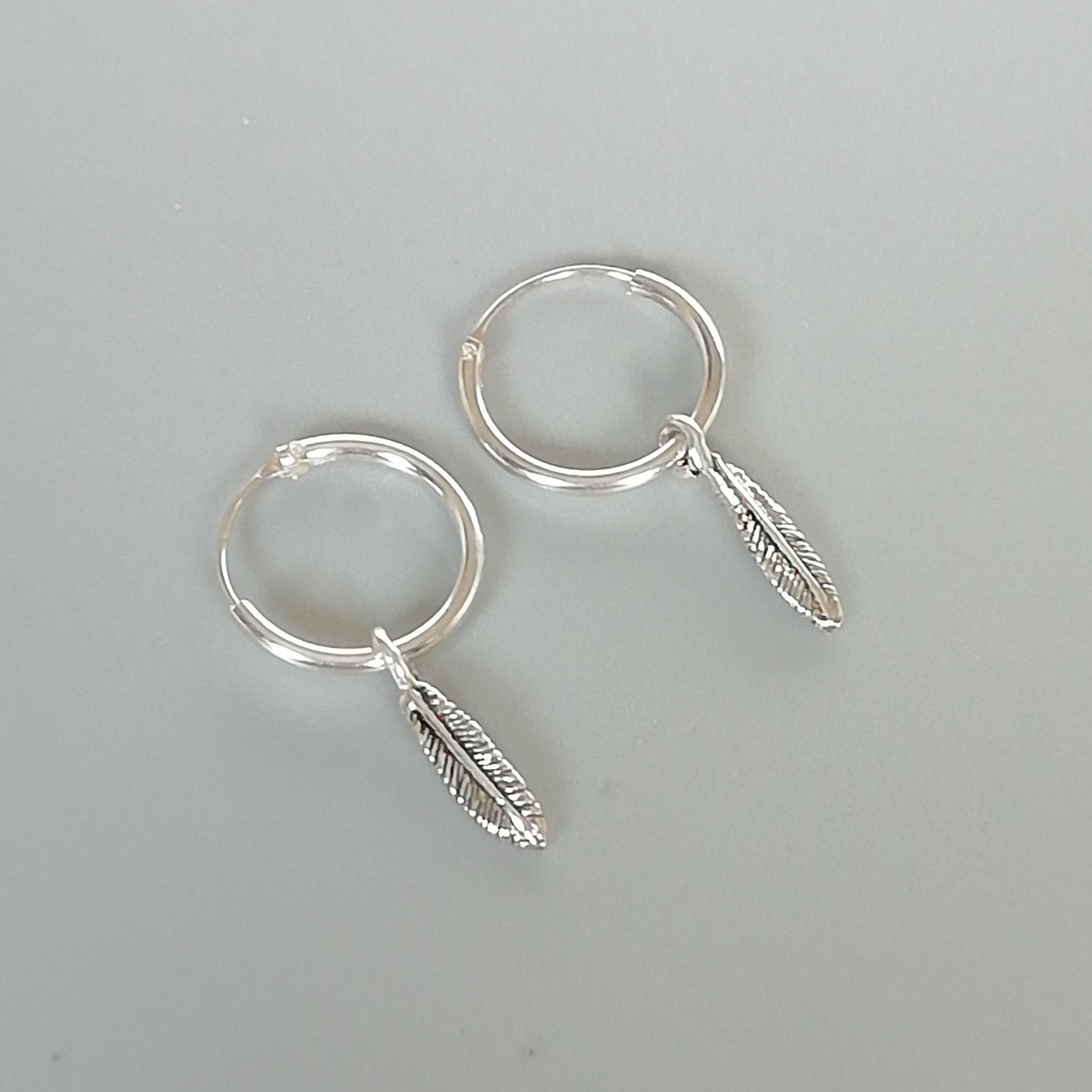 Sterling Silver Feather Charm Hoop | 12 Mm Hoop Earrings | Minimalist ...
