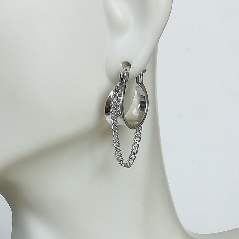 Sterling Silver Chain Hoops Long Chain Hoops Minimalist - Etsy