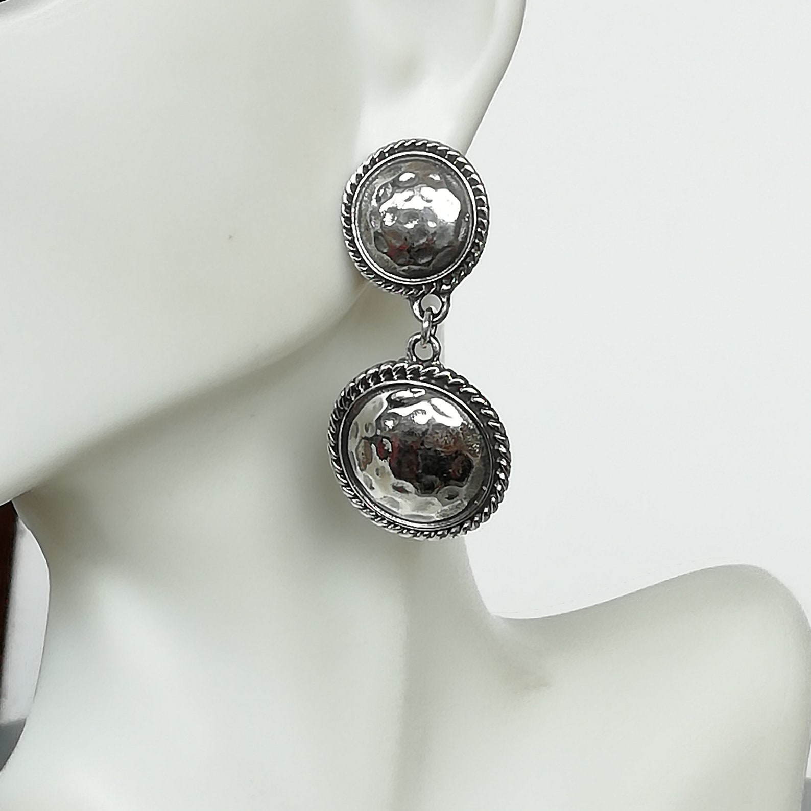 Hammered Ear Dangler Sterling Silver Round Danglers Chunky - Etsy