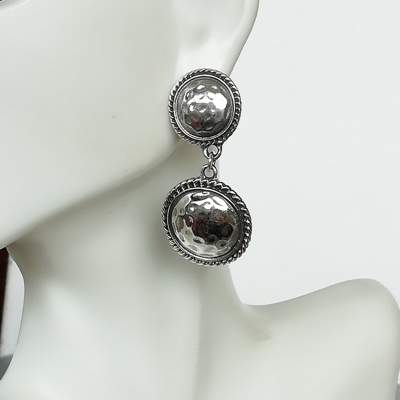 Hammered Ear Dangler Sterling Silver Round Danglers Chunky - Etsy