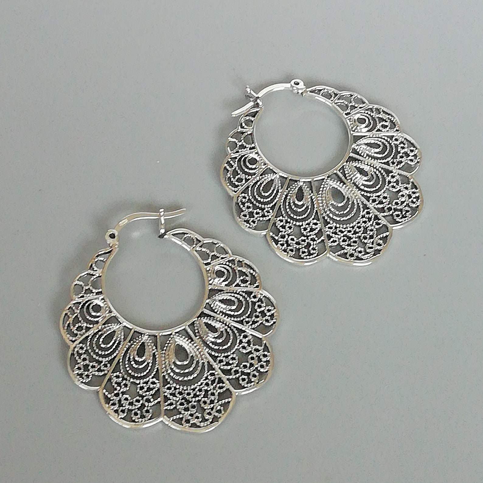 Sterling Silver Large Filigree Hoops | Indian Hoops | Bohemian Hoops ...