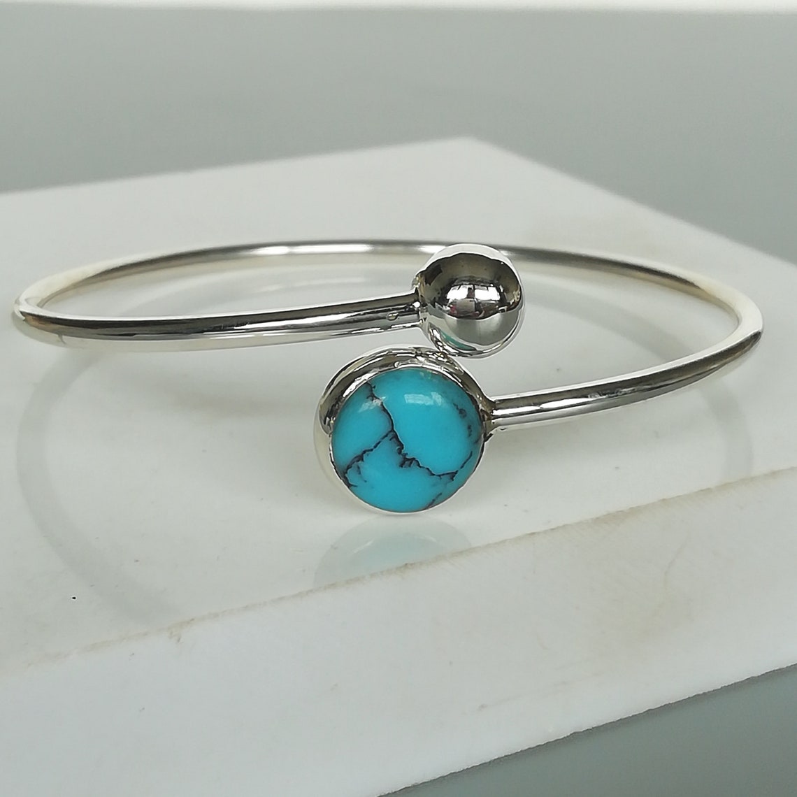Turquoise bracelet Sterling silver bangle Free size bangle | Etsy