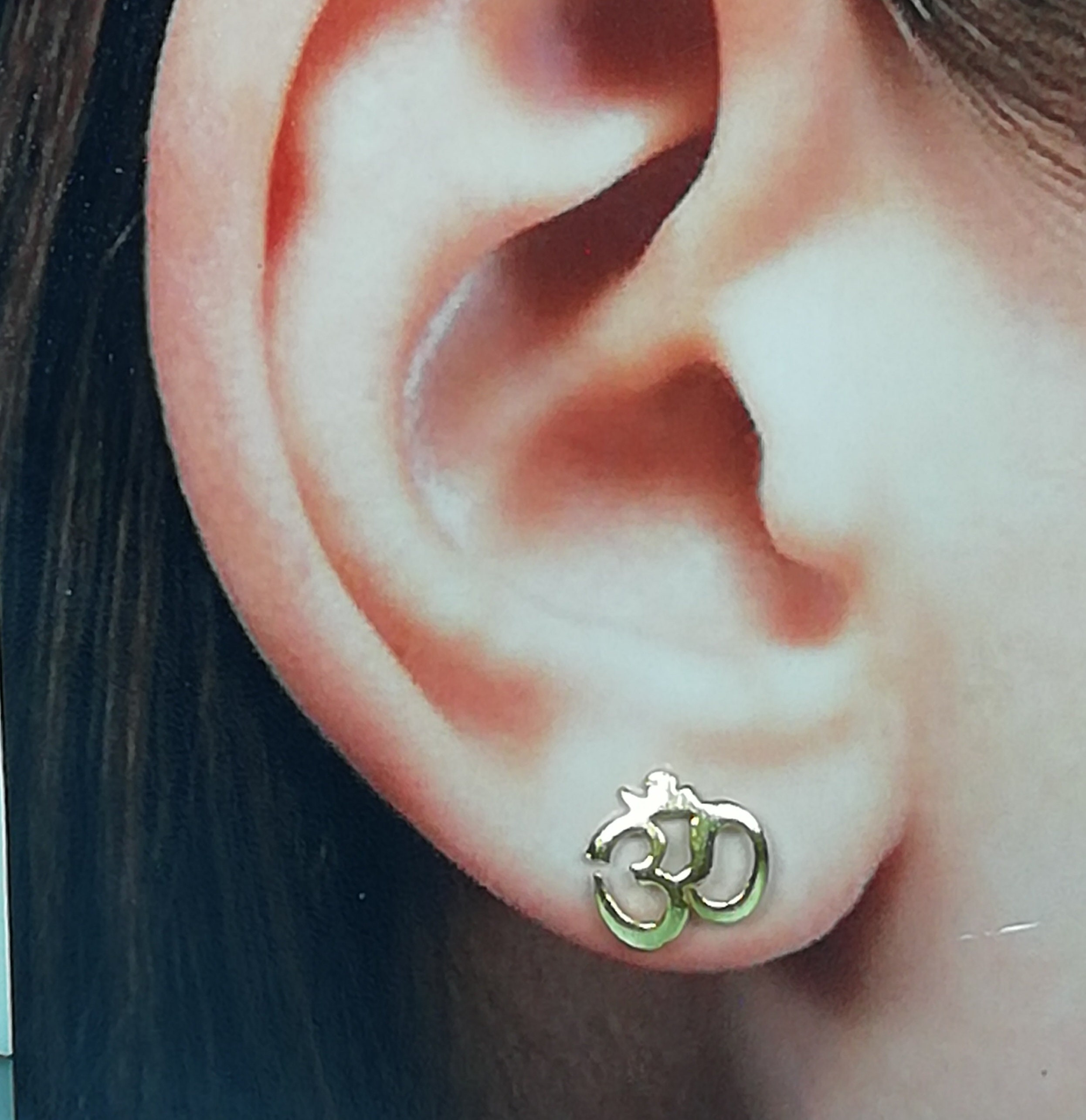 OM Gold Ear Studs Sterling Silver OM Earrings Dipped in Gold | Etsy