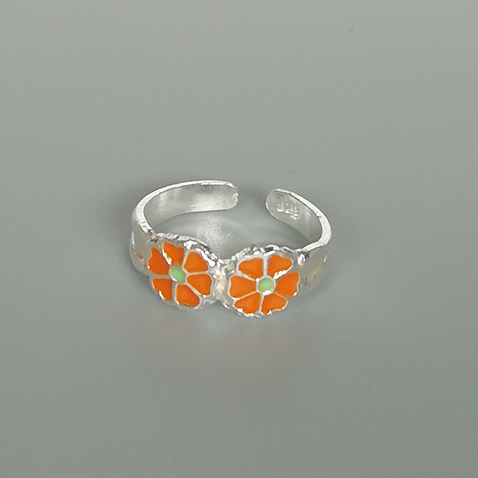 Flowers Toe Ring Sterling Silver Toe Band Orange Flowers - Etsy