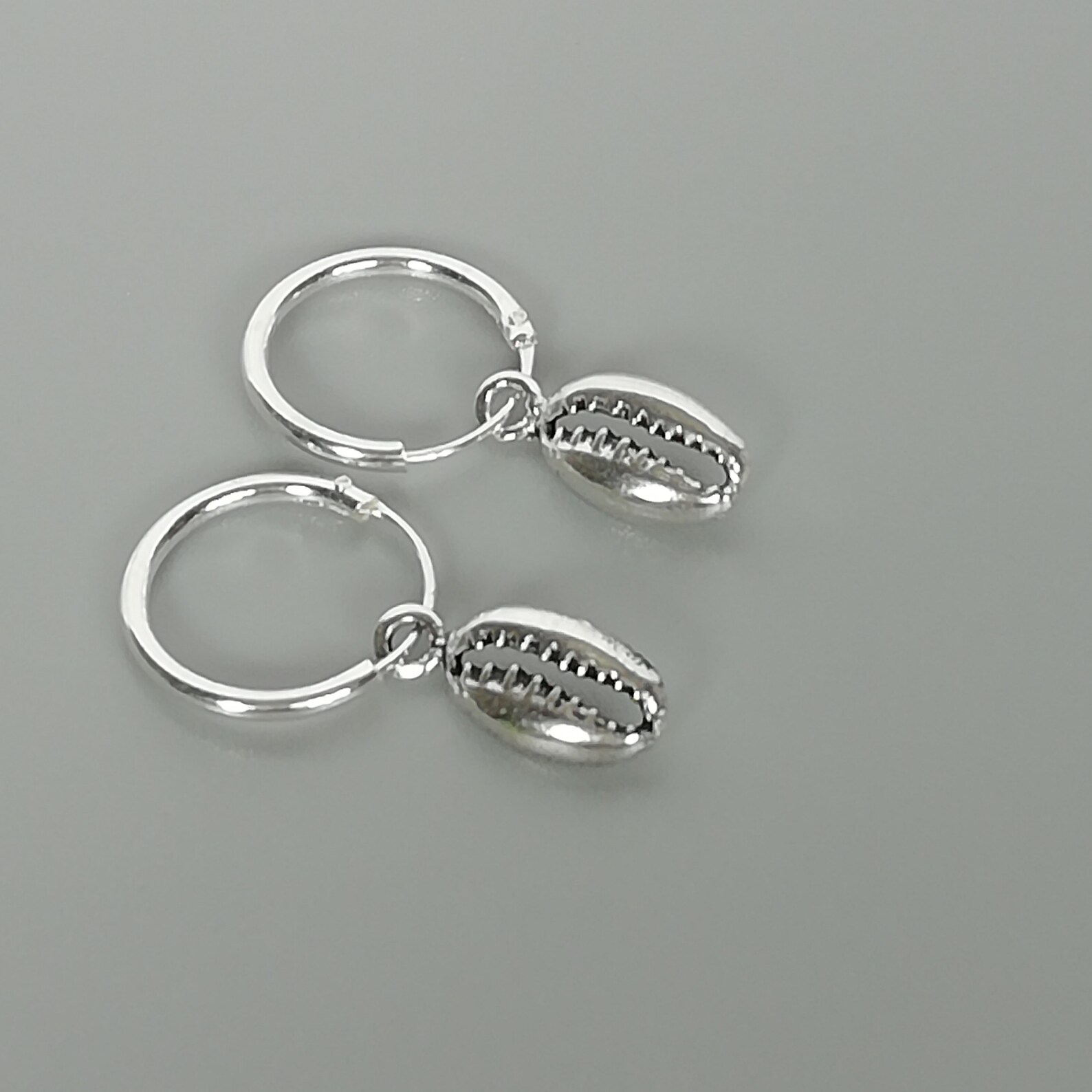 Sterling Silver Cowrie Shell Charm Hoop 12 Mm Hoop Earrings | Etsy