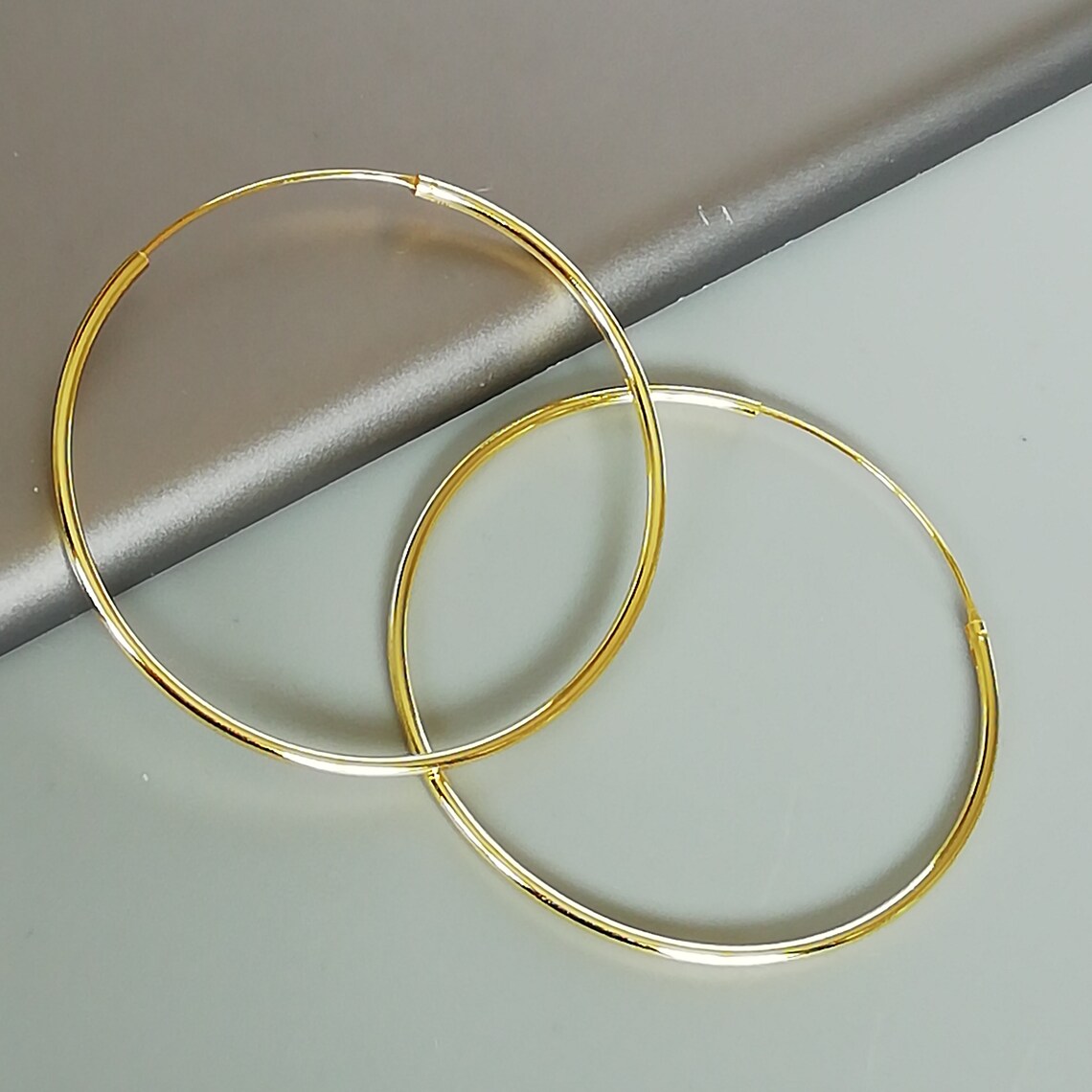 Large gold hoop earrings Gold hoops 45 mm gold plated | Etsy