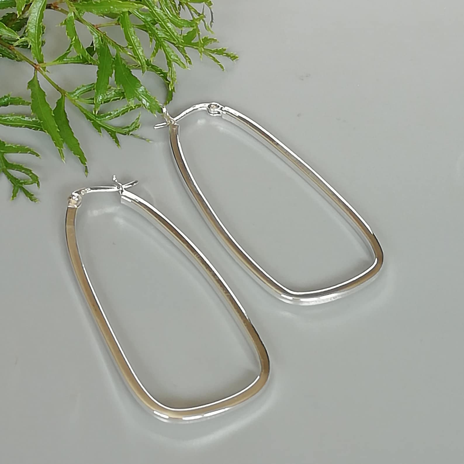 Sterling Silver Large Oval Hoops Long and Bold Hoops | Etsy