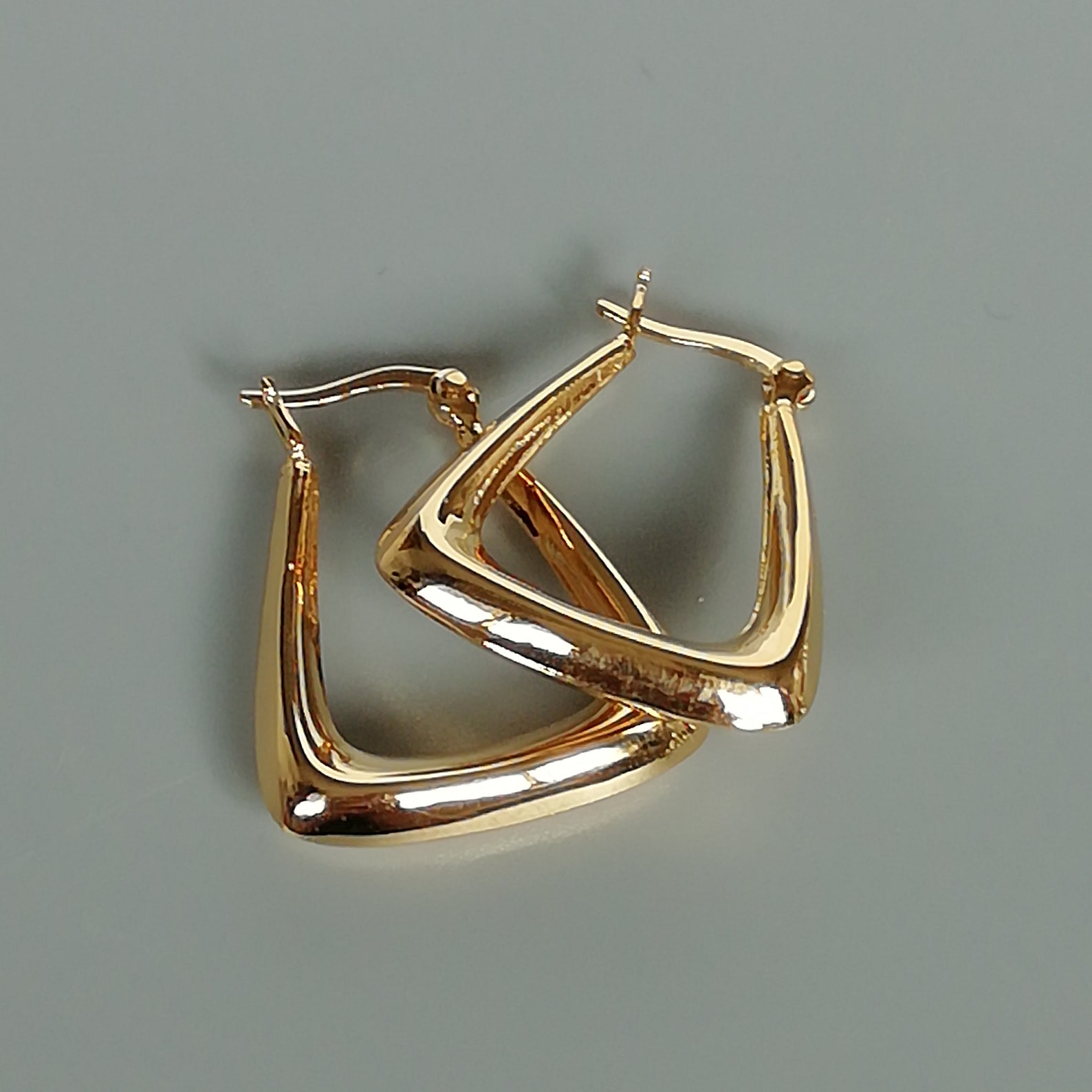 Triangle gold hoops Gold plated hoops Minimalist hoops | Etsy