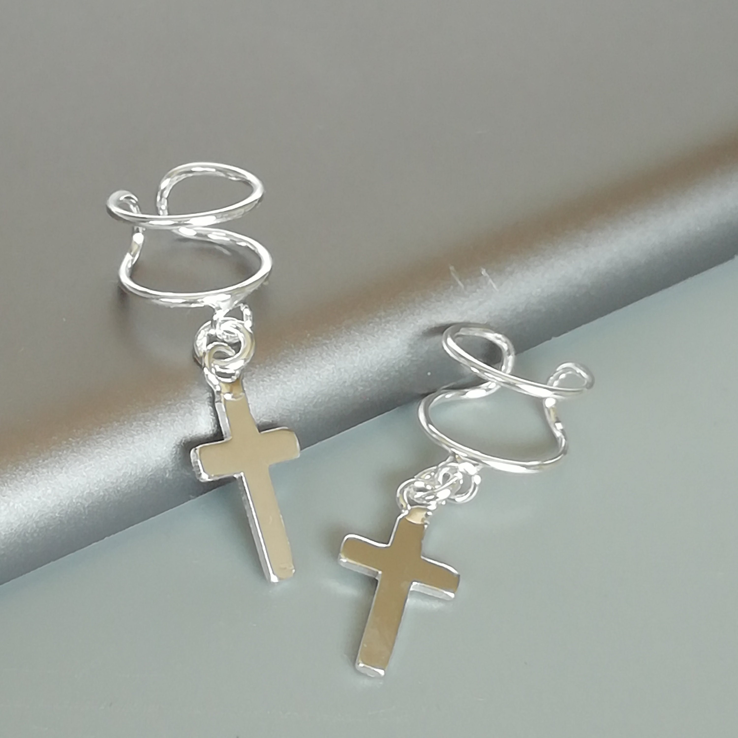 Sterling Silver Cross Ear Cuff | Religious Charm Cuff | Cross Charm ...