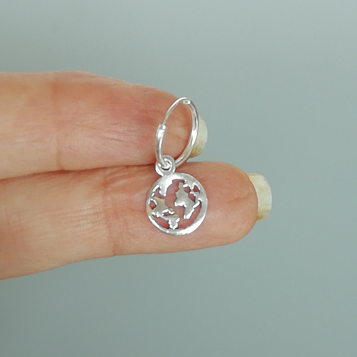 World map charm hoops Sterling silver hoops 12 mm hoop | Etsy