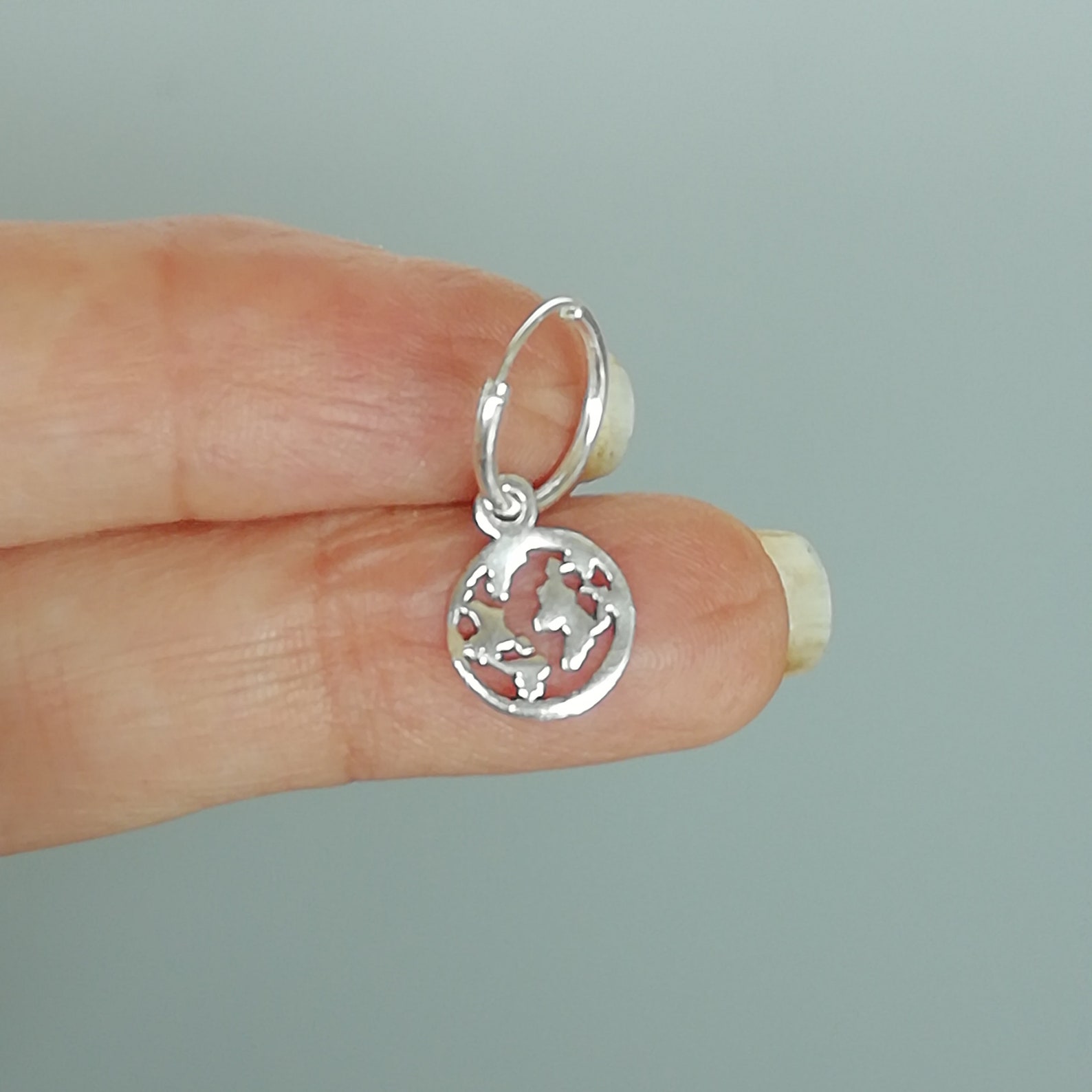 World map charm hoops Sterling silver hoops 12 mm hoop | Etsy