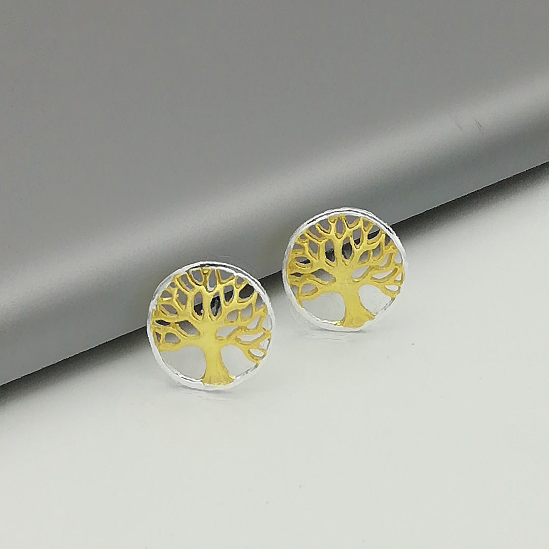 Tree of Life Studs | Stud Earrings | Gold and Silver Tree | Silver ...
