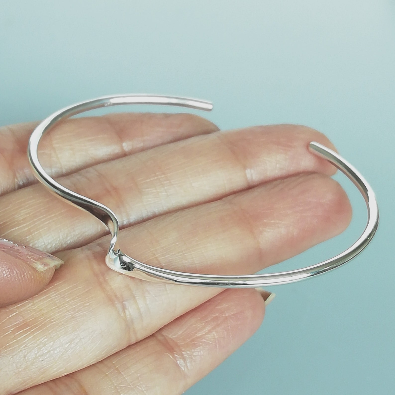 Waves Wrist Bangle Sterling Silver Bangle Open Ended | Etsy