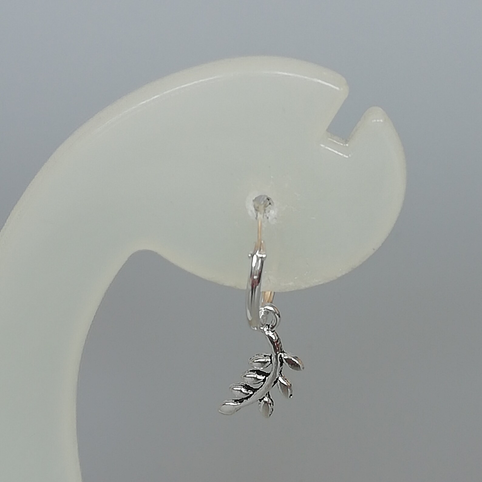 Sterling Silver Leaf Charm Hoops Leaves Stem Charm Hoop - Etsy