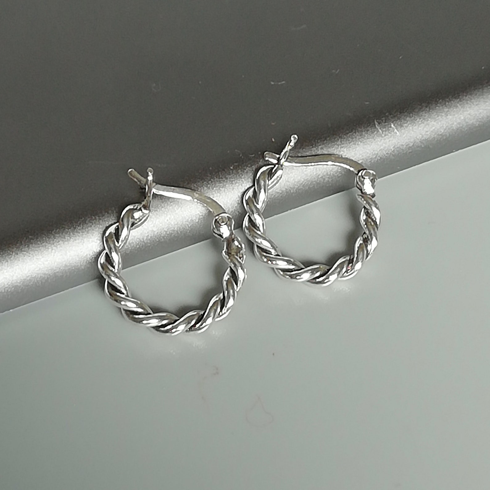 Twisted silver hoops 17mm silver hoops Silver jewelry | Etsy