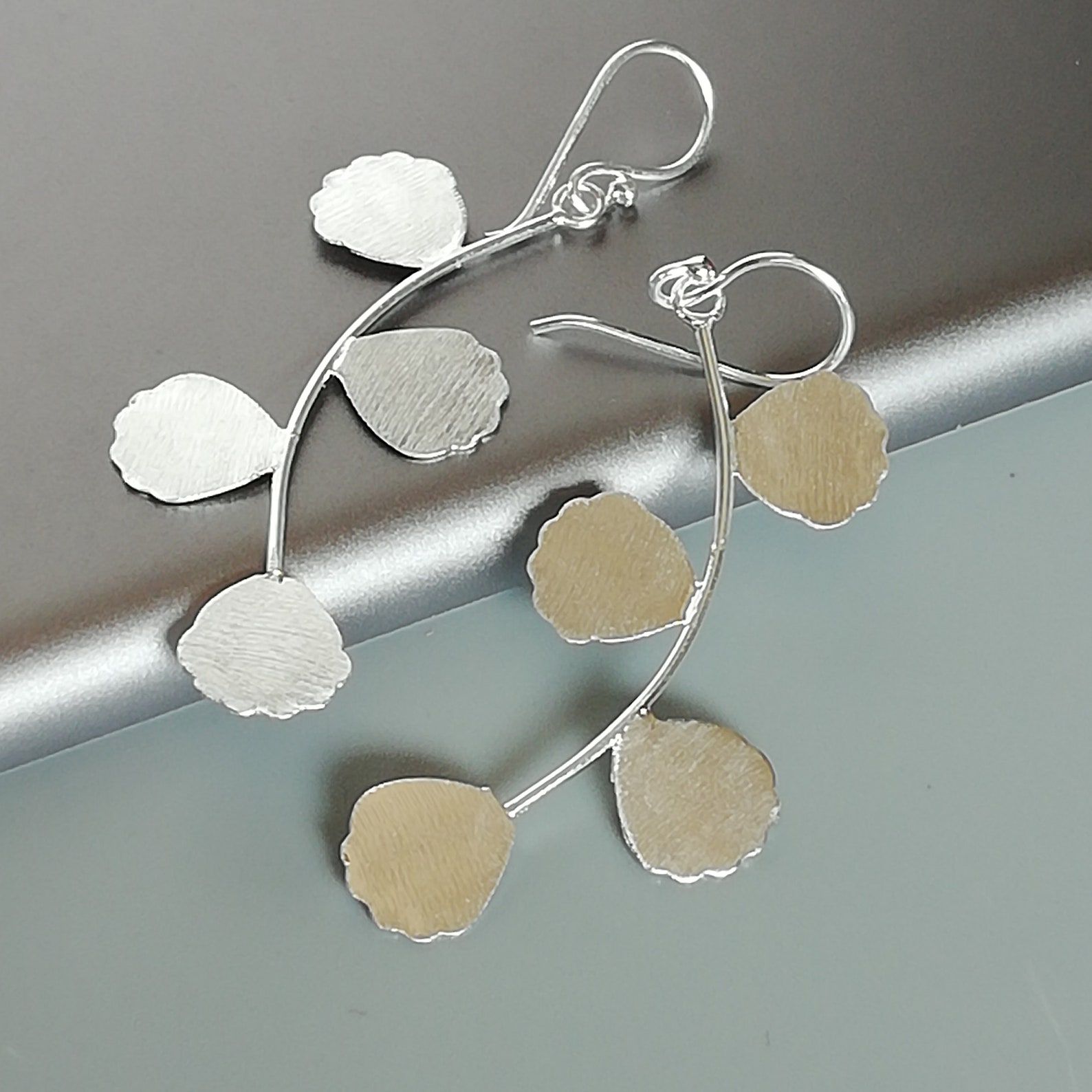 Long leaf stem ear danglers Sterling silver earrings | Etsy