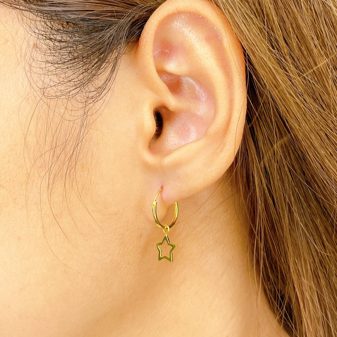 Gold Star Charm Hoop | Gold Plated Star Hoops | 12 Mm Celestial Hoops ...