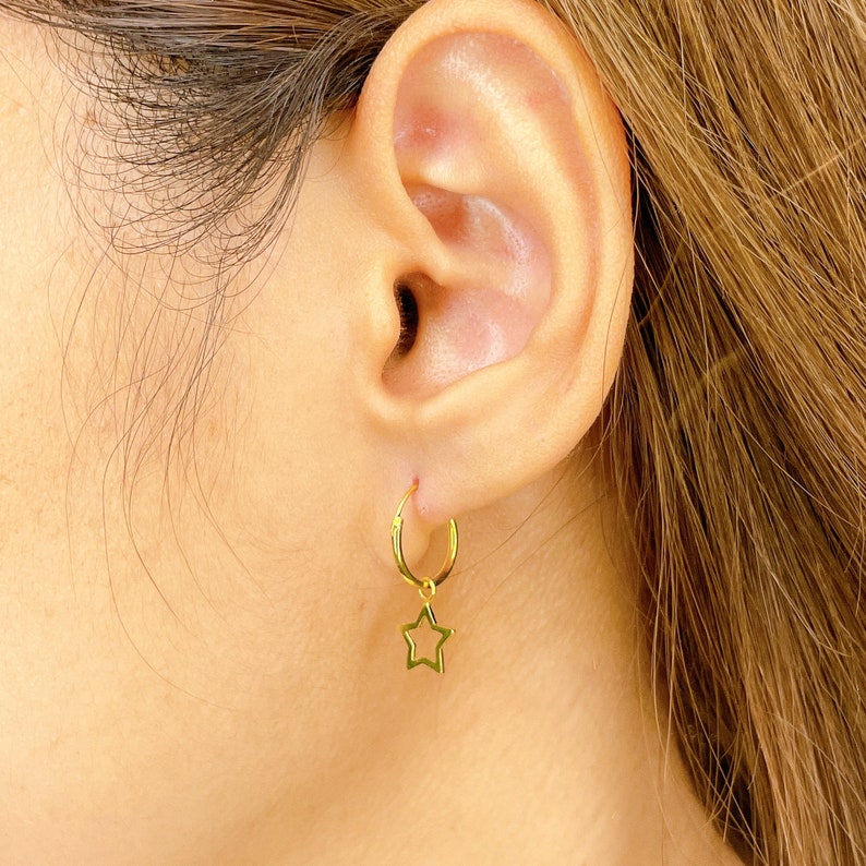 Gold Star Charm Hoop Gold Plated Star Hoops 12 Mm - Etsy