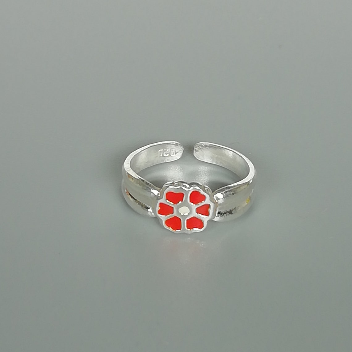 Flower Toe Ring Sterling Silver Toe Band Red Flowers Toe - Etsy