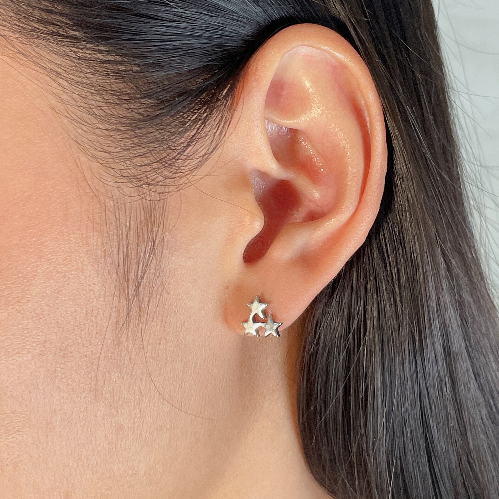 Three Star Ear Studs Tiny Silver Star Earrings Celestial - Etsy