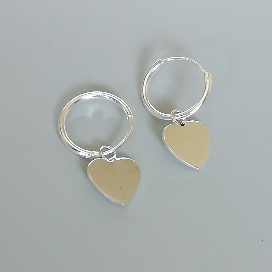 Silver Heart Charm Hoops | Tiny Silver Heart for Jewelry Making | 12 Mm ...