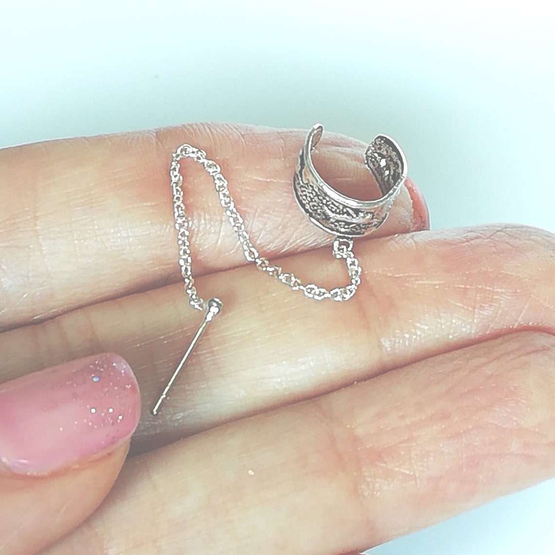 Silver ear cuff Ear cuff with chain Egyptian ear cuff | Etsy
