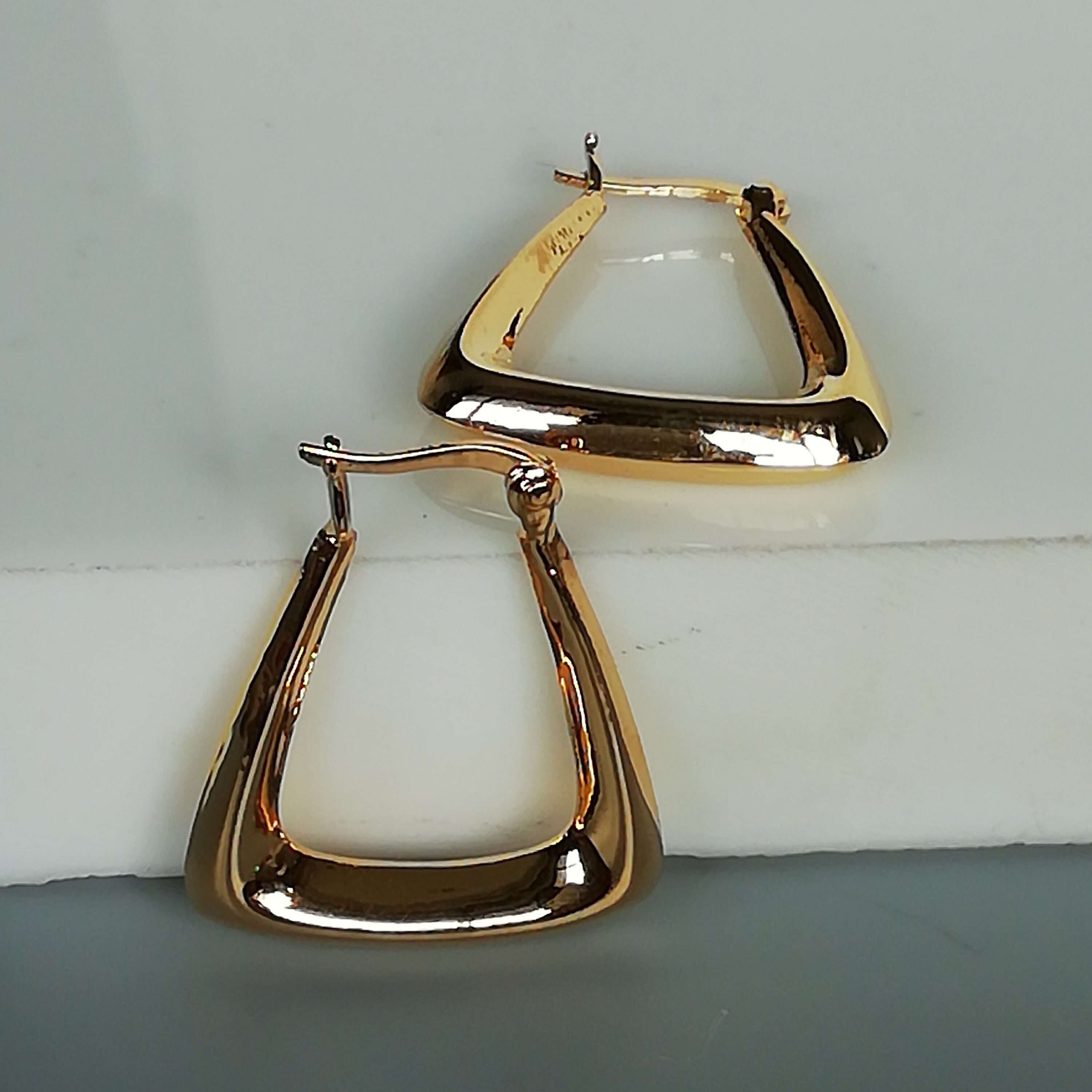 Triangle gold hoops Gold plated hoops Minimalist hoops | Etsy